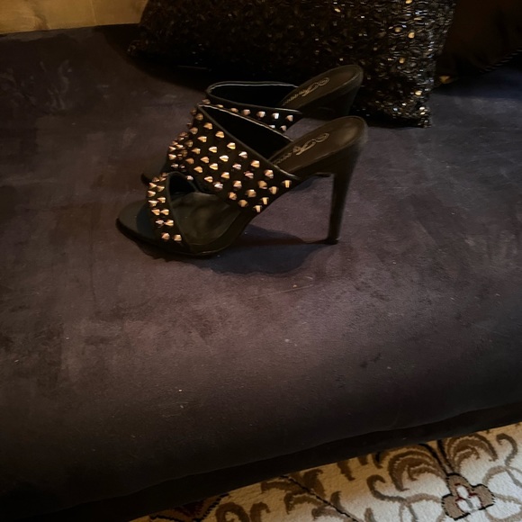 Shoes | Black Mules With Silver Studs 4 Inch Heal | Poshmark